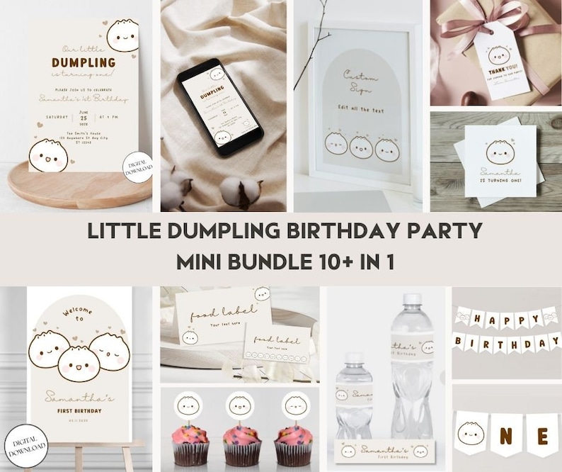 Dumpling Birthday Party Invitation Bundle, Bao Birthday Bundling Party ...