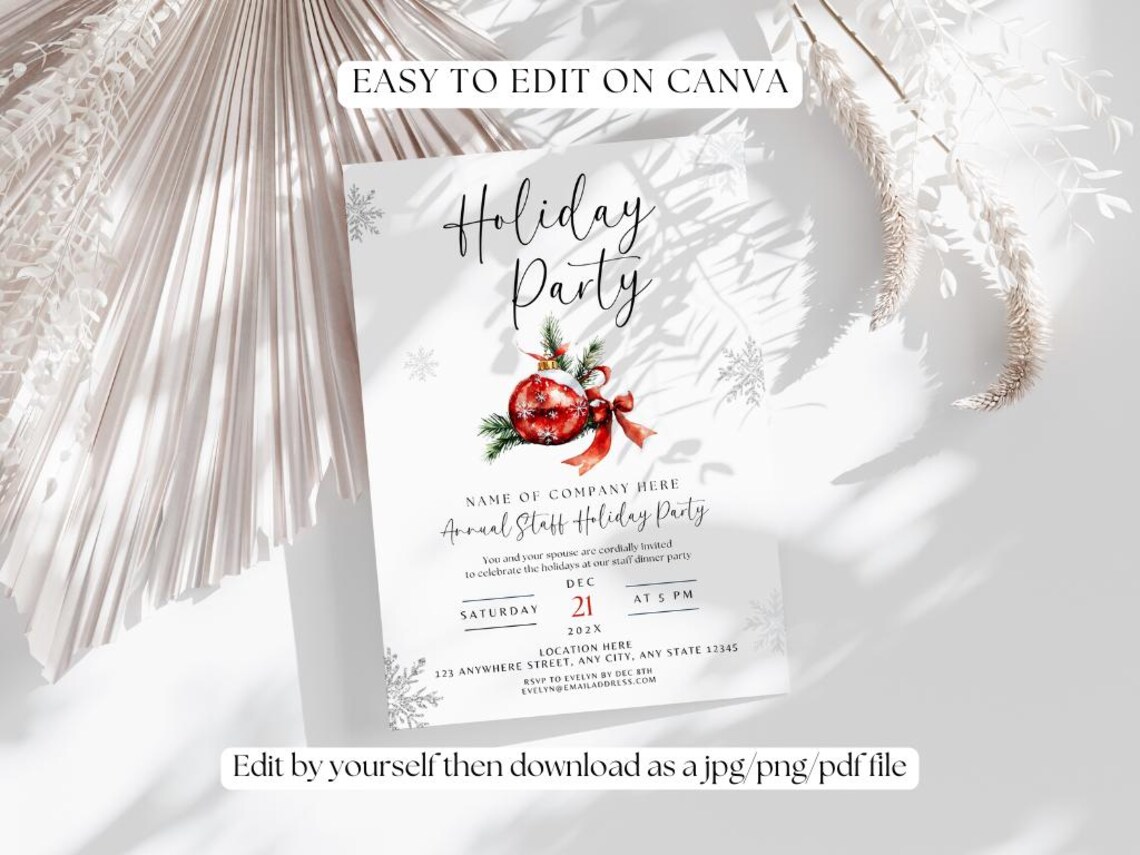 Editable Staff Holiday Party Invitation, Christmas Gathering Invite ...