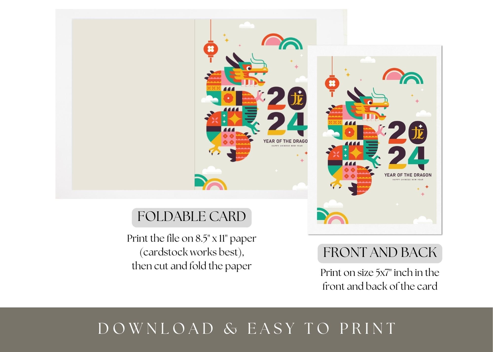 Year of the Dragon 2024 Chinese Lunar New Year Download Printable Card ...