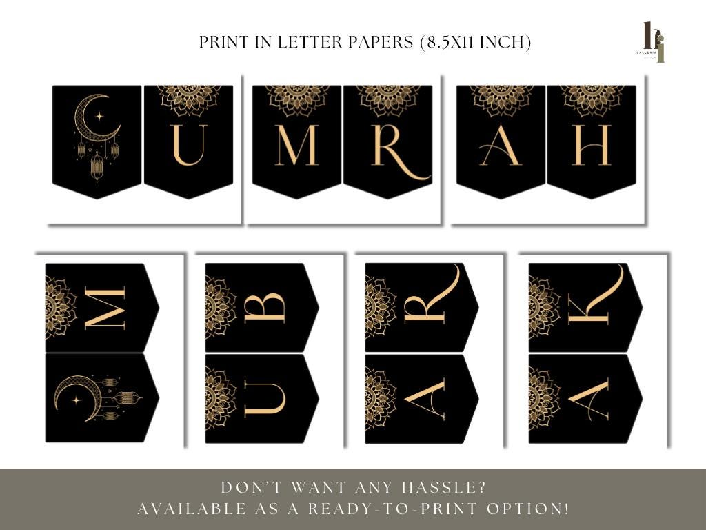 Umrah Mubarak Banner, Printable Gold Umrah Mubarak Banner, Umrah Decor ...