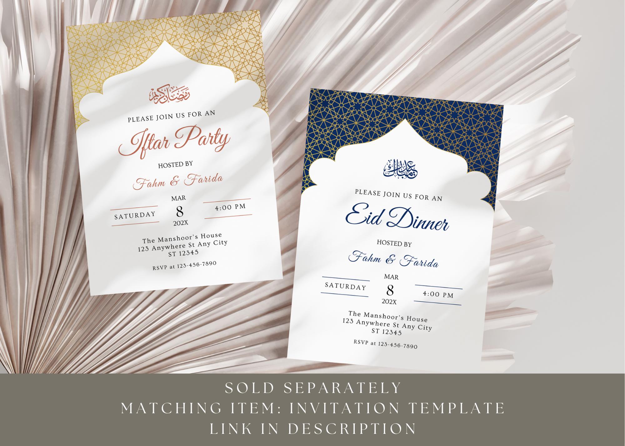 Editable Iftar Dinner Party Menu Card, Ramadan Eid Mubarak Table Decor ...