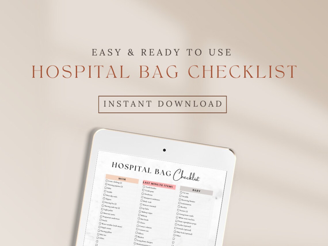 Hospital Bag Checklist Printable for Labor and Delivery Bag Baby ...