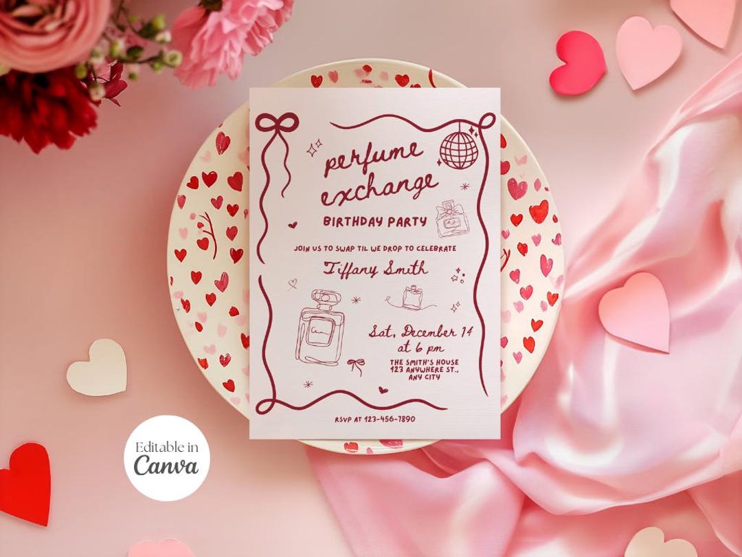 Perfume Exchange Invitation, Perfume Birthday Invite, Bow Perfume ...