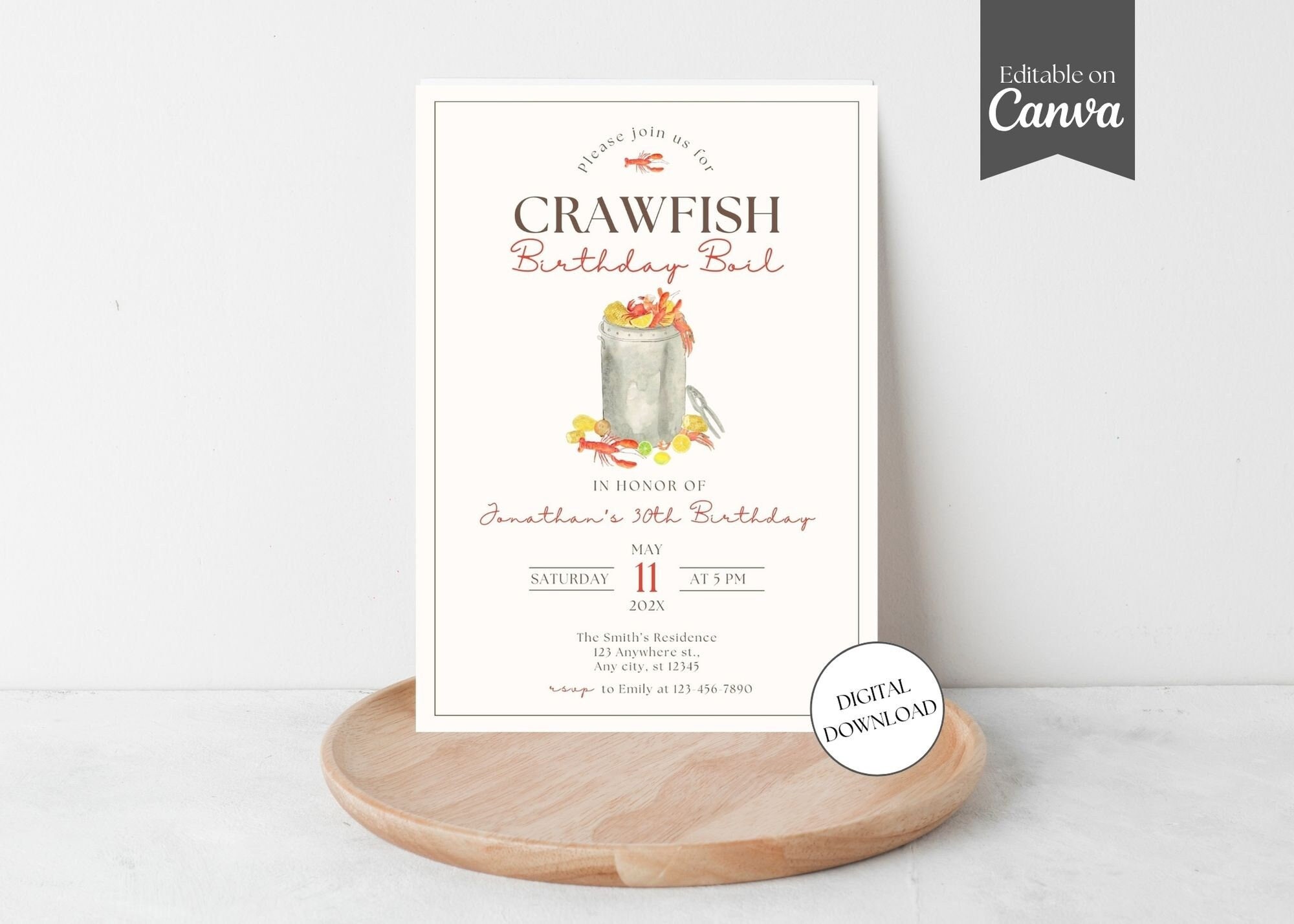 Crawfish Boil Birthday Invite, Crawfish Boil Invitation, Editable ...