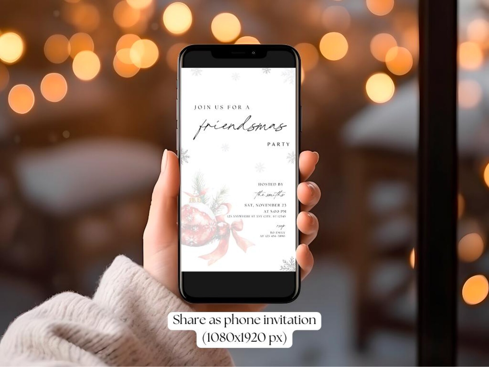 Minimalist Christmas Party Invitation Template, Friendsmas Party Invite ...