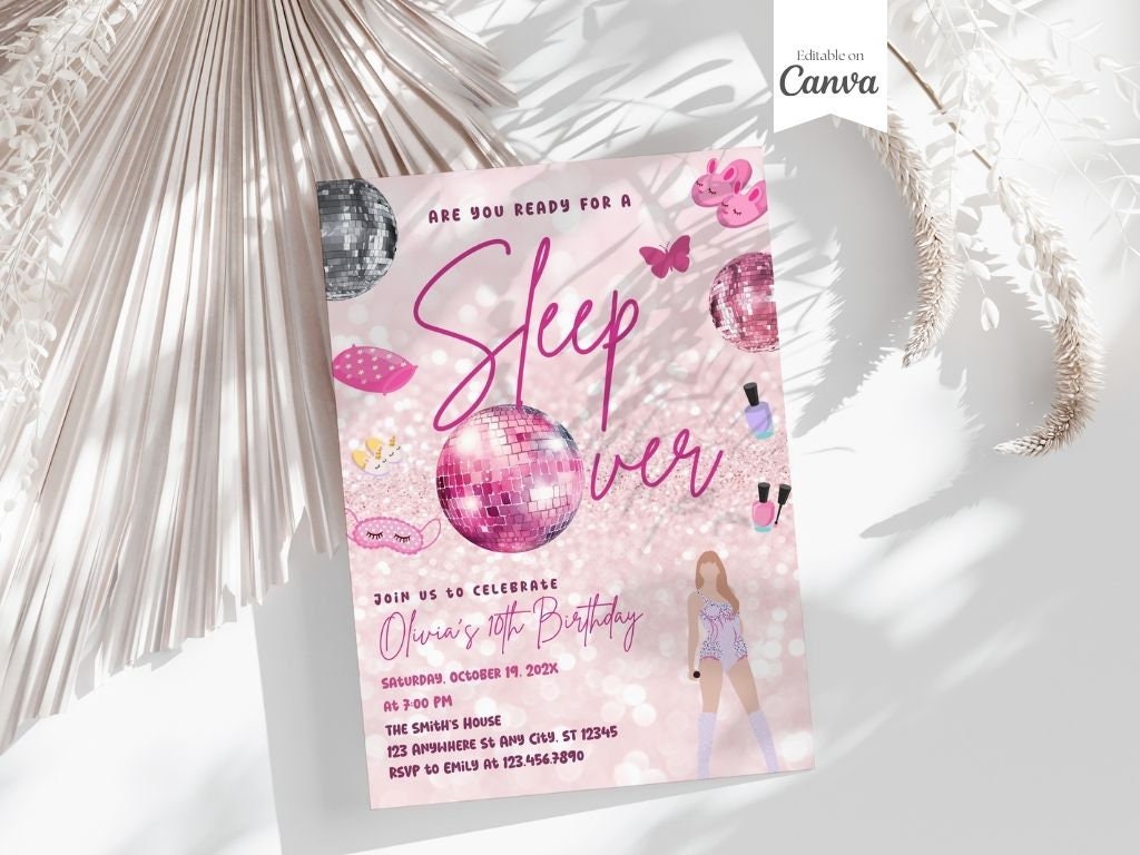 Taylor Birthday Sleep Over Invitation, Birthday Era Sleepover Invite ...