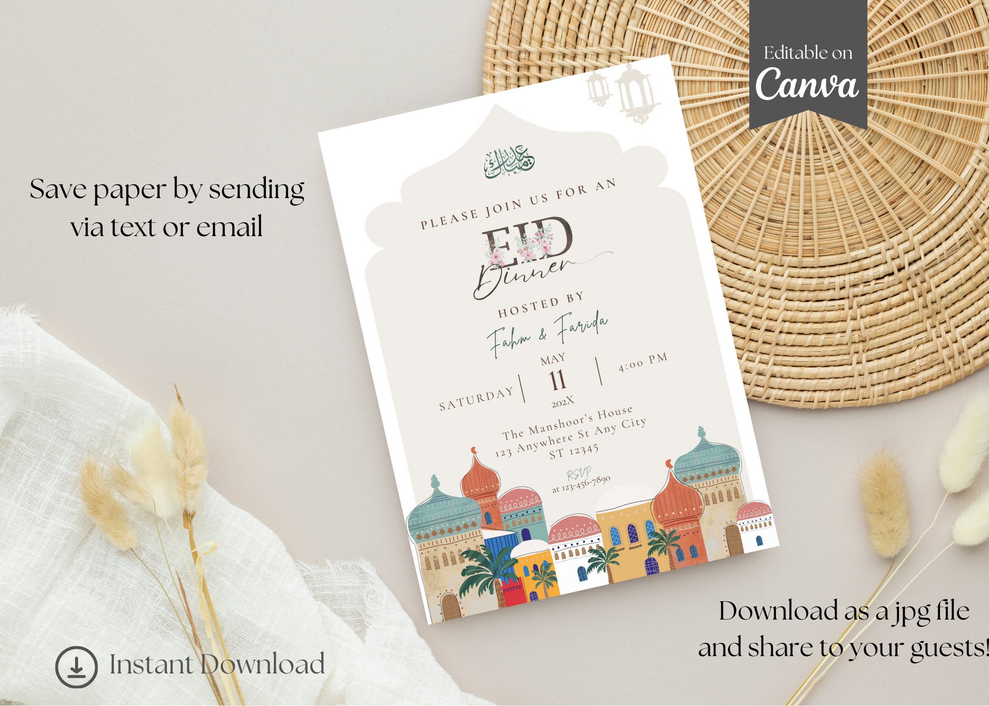 Eid Dinner Party Invitation Bundle, Welcome Sign, Eid Mubarak, Eid Menu ...