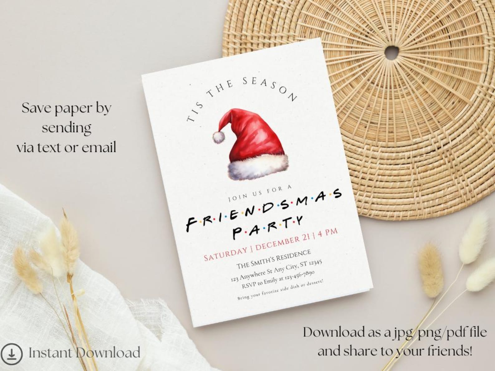 Minimalist Christmas Party Invitation Template, Friendsmas Party Invite ...