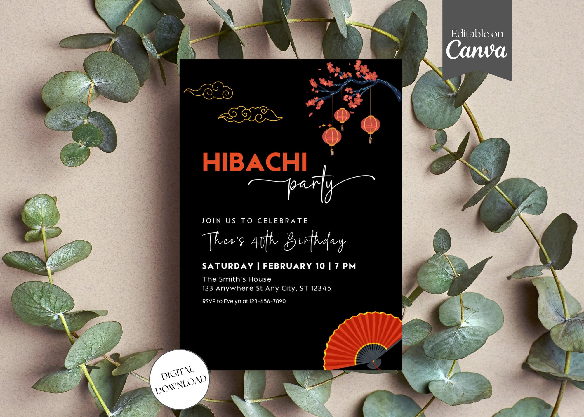 Hibachi Dinner Birthday Invitation, Hibachi Lunch Party Invite ...