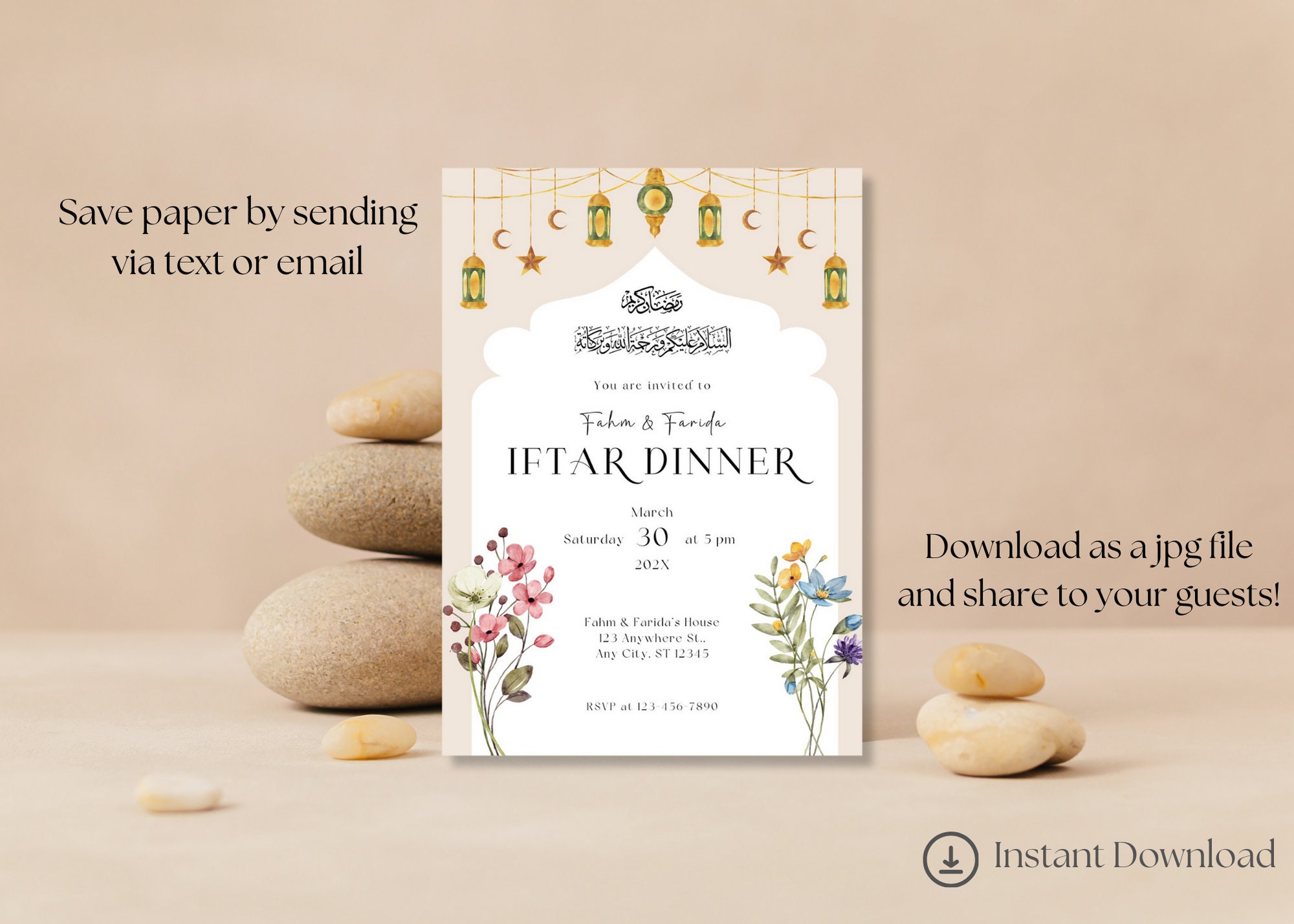Iftar Dinner Party Invitation, Ramadan Kareem, Wild Flower Iftar Invite ...