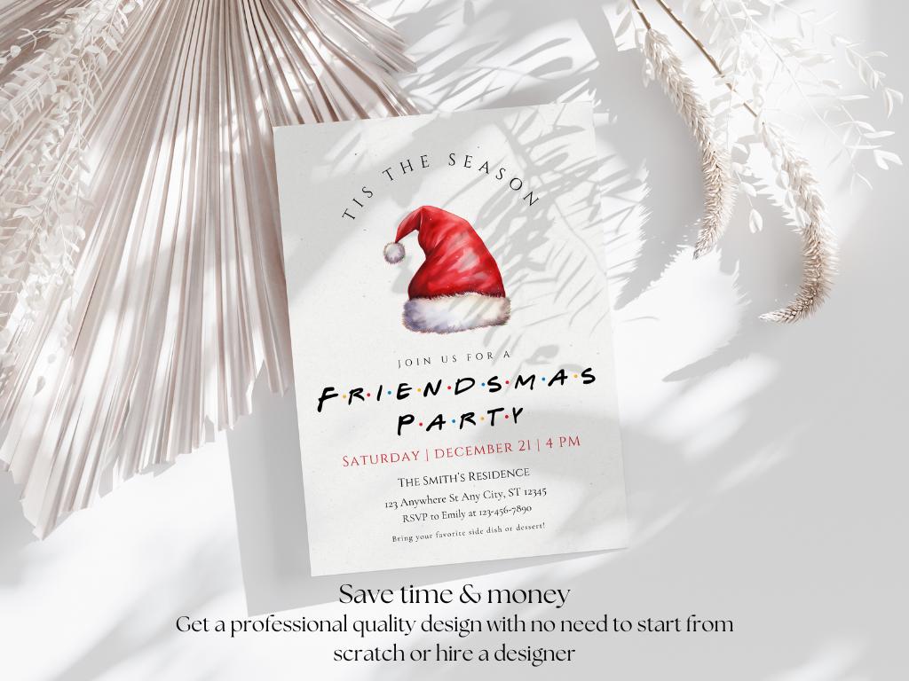 Minimalist Christmas Party Invitation Template, Friendsmas Party Invite ...