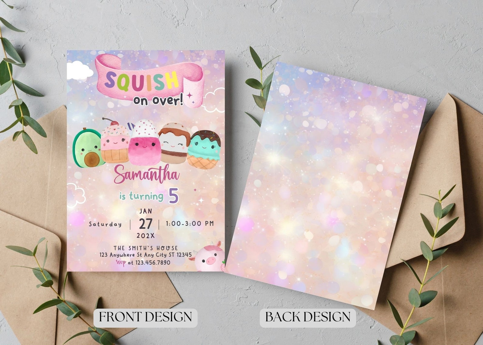 Girl Squish Birthday Invitation Digital Invite Card, Squishy Birtthday ...