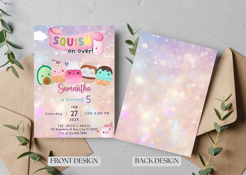 Girl Squish Birthday Invitation Digital Invite Card, Squishy Birtthday ...