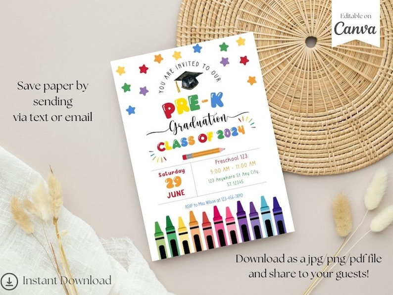 Editable Prek Graduation Invitation, Preschool Announcement Party ...