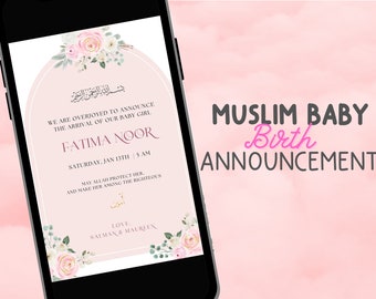 Muslim Baby Birth Announcement, Editable Baby Boy Birth Announcement ...