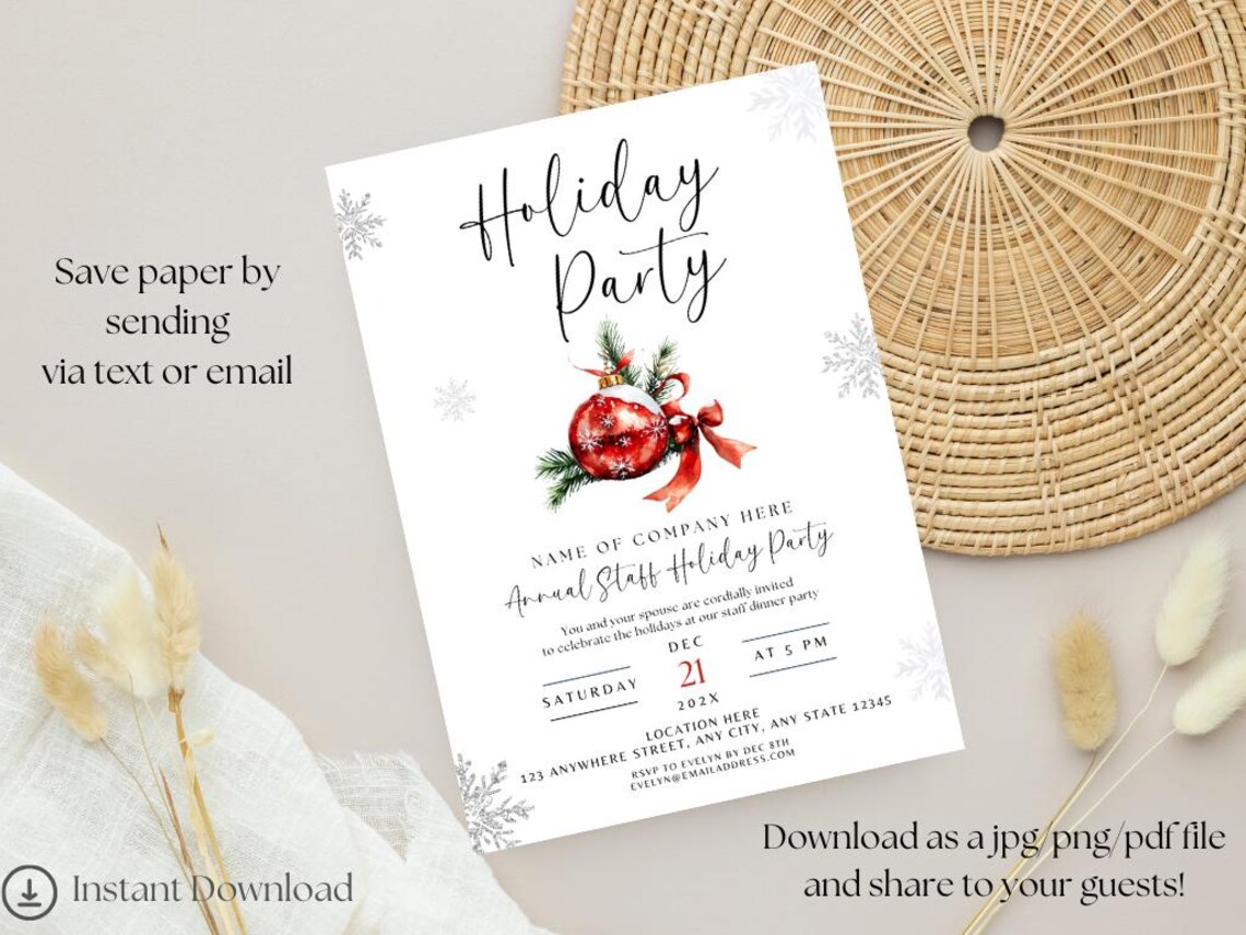 Editable Staff Holiday Party Invitation, Christmas Gathering Invite ...