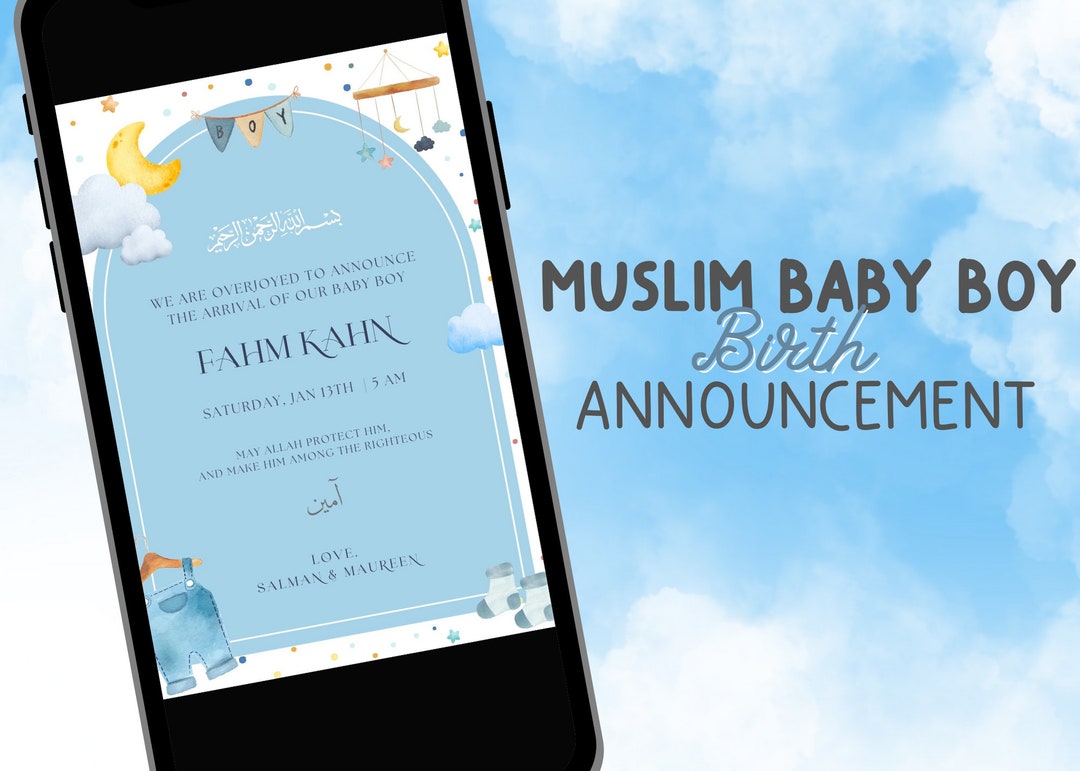 Muslim Baby Birth Announcement, Editable Baby Boy Birth Announcement ...