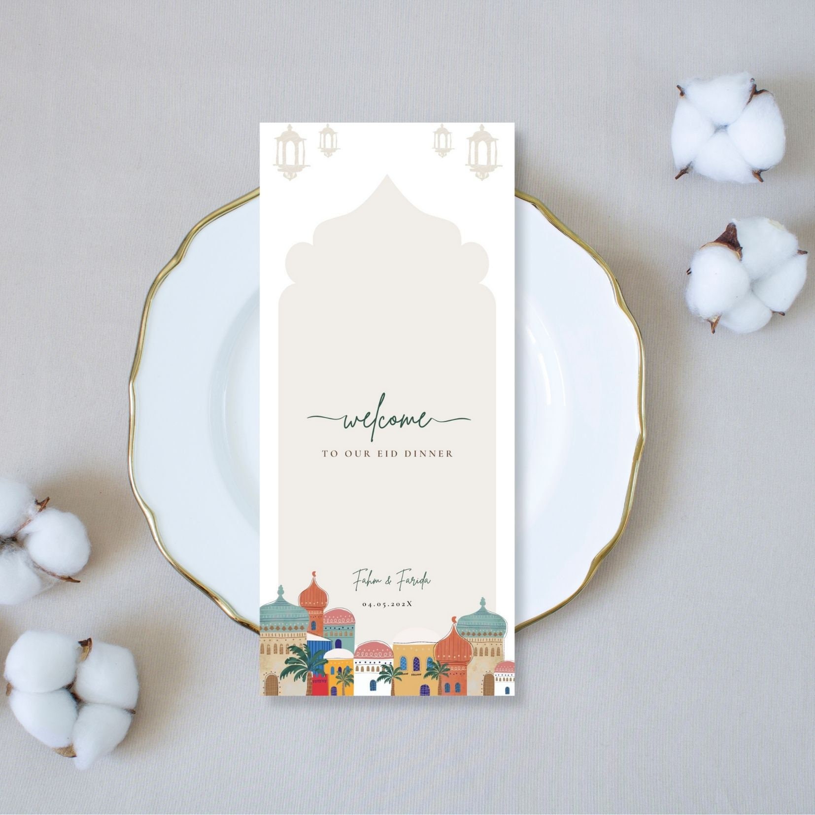 Editable Eid Dinner Party Menu Card, Ramadan Eid Mubarak Table Decor ...