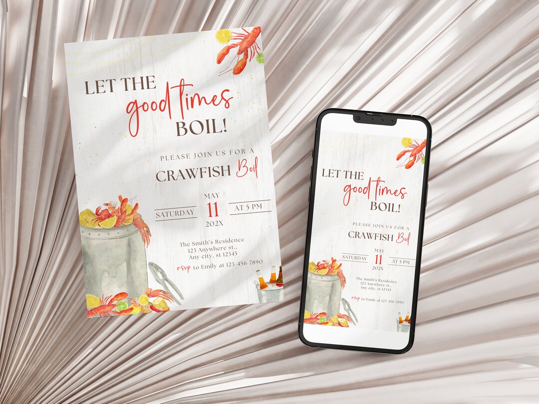 Crawfish Boil Birthday Invite, Crawfish Boil Invitation, Editable ...