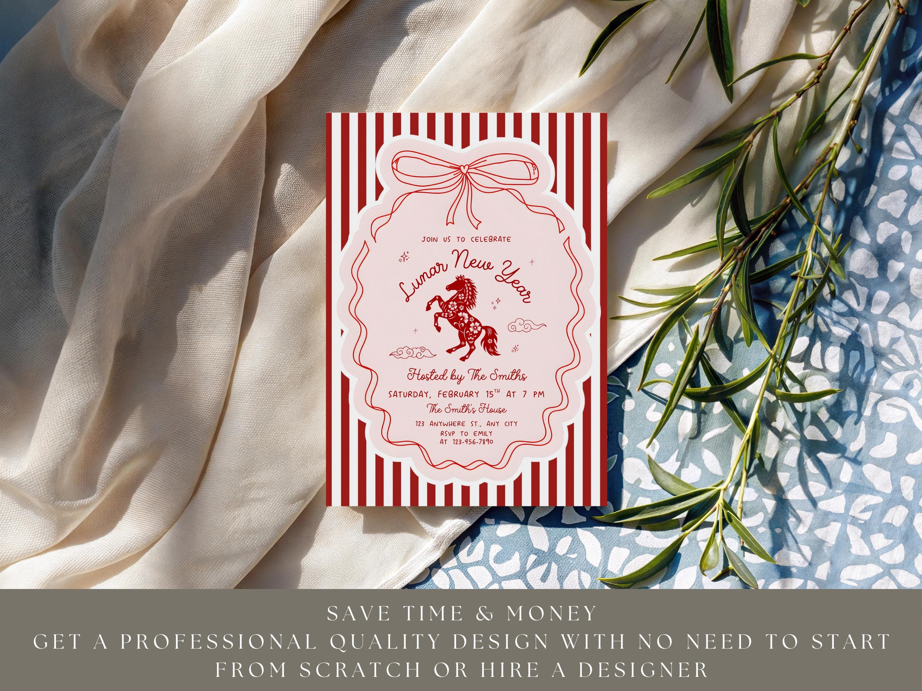 Editable Lunar New Year Invitation, Chinese Lunar Party Invite, Horse ...