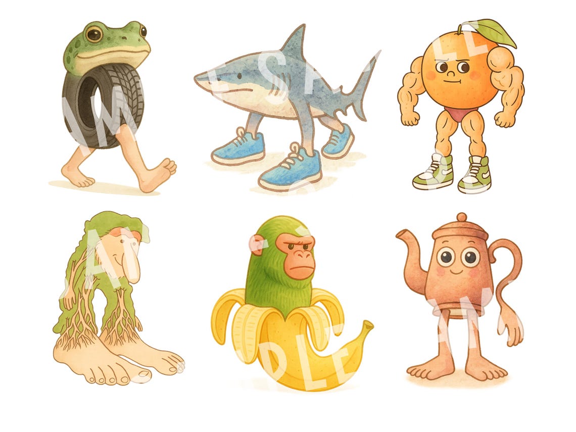 Italian Brainrot 14 Doodle Characters PNG Bundle, Ballerina Crocodile ...