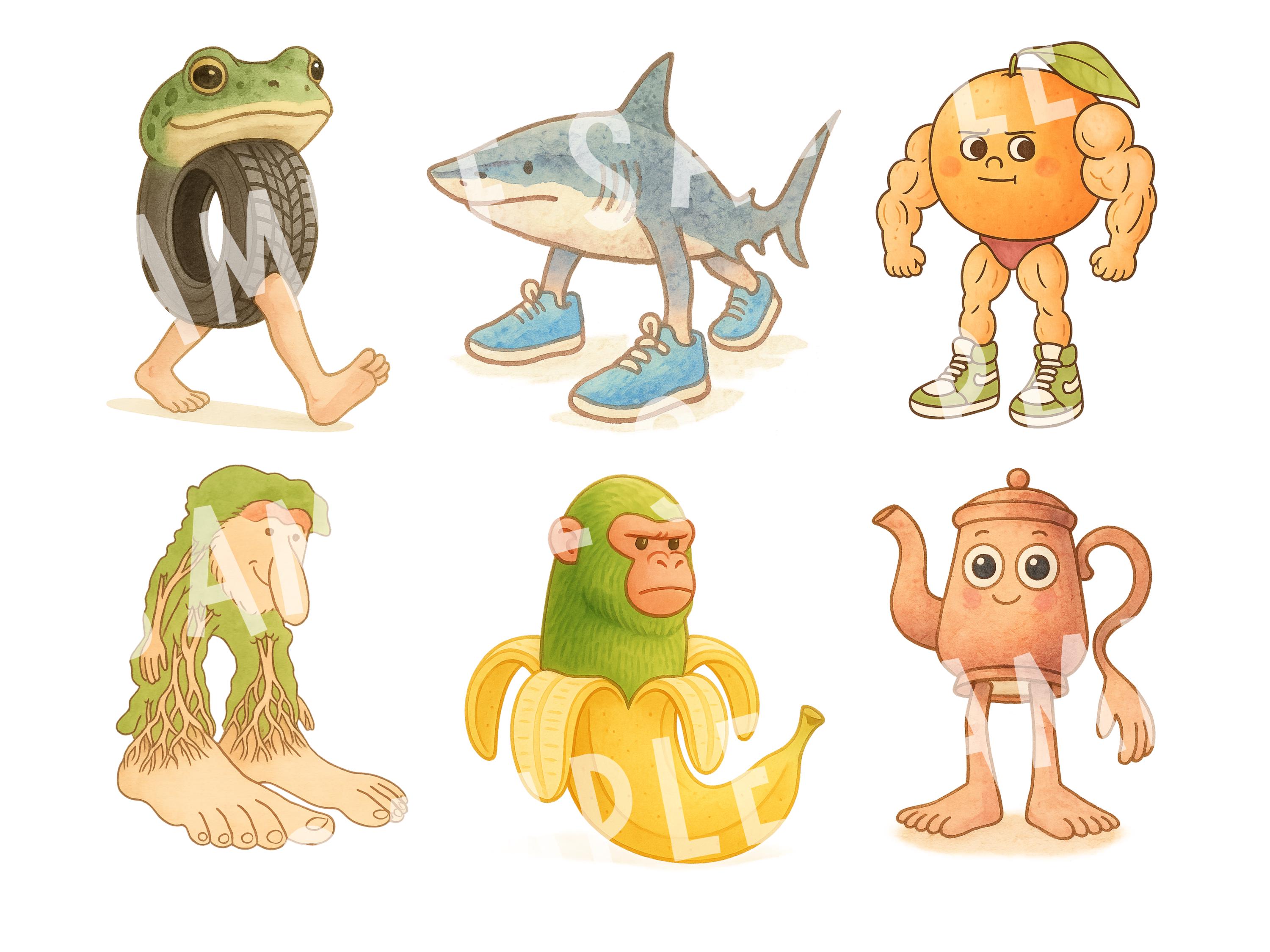 Italian Brainrot 14 Doodle Characters PNG Bundle, Ballerina Crocodile ...