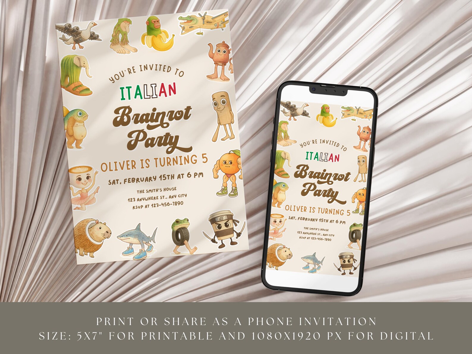 Editable Italian Brain Rot Party Invitation Template, Unisex Birthday ...