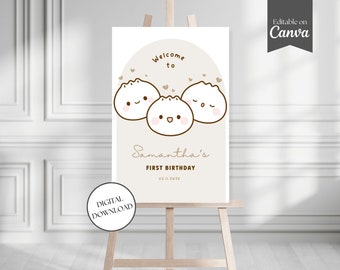 Dumpling Birthday Welcome Sign Printable, Bao Birthday Party Welcome ...