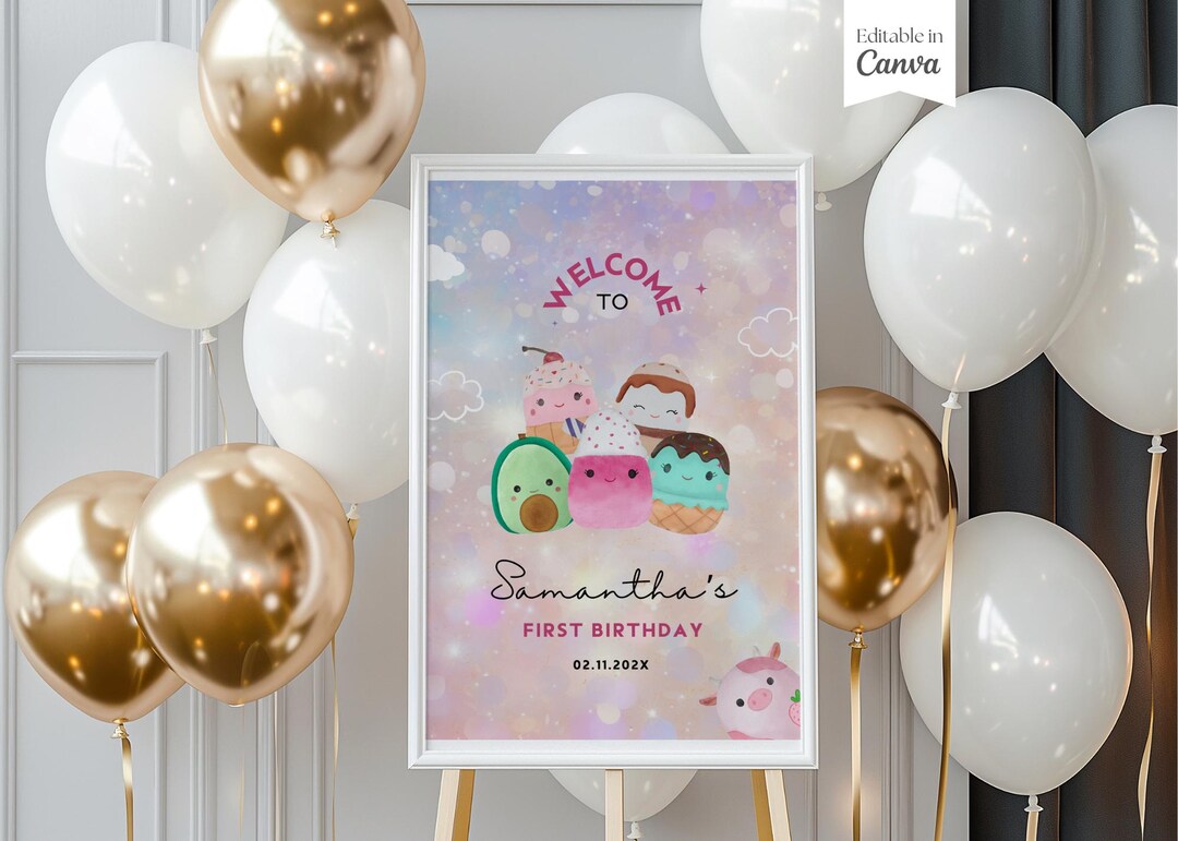 Squish Mallow Birthday Welcome Sign Printable, Girl Squishy Birthday ...