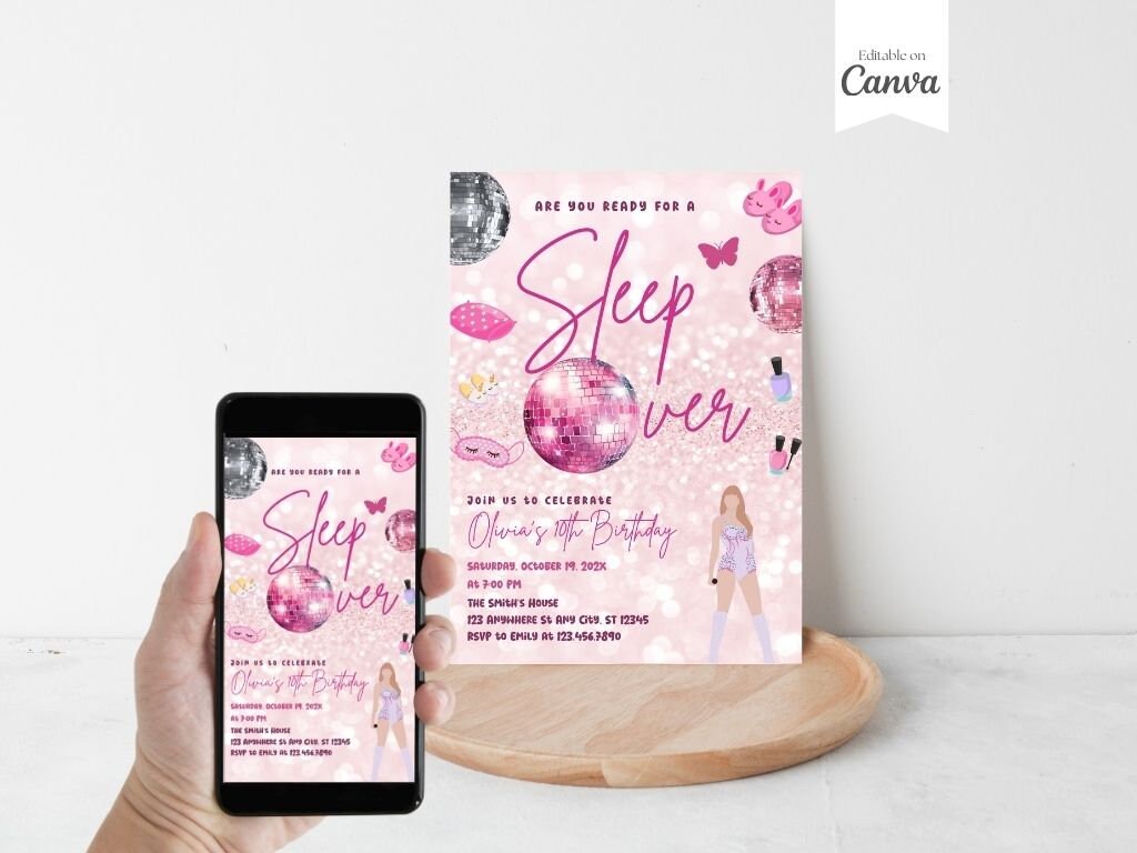 Taylor Birthday Sleep Over Invitation, Birthday Era Sleepover Invite ...