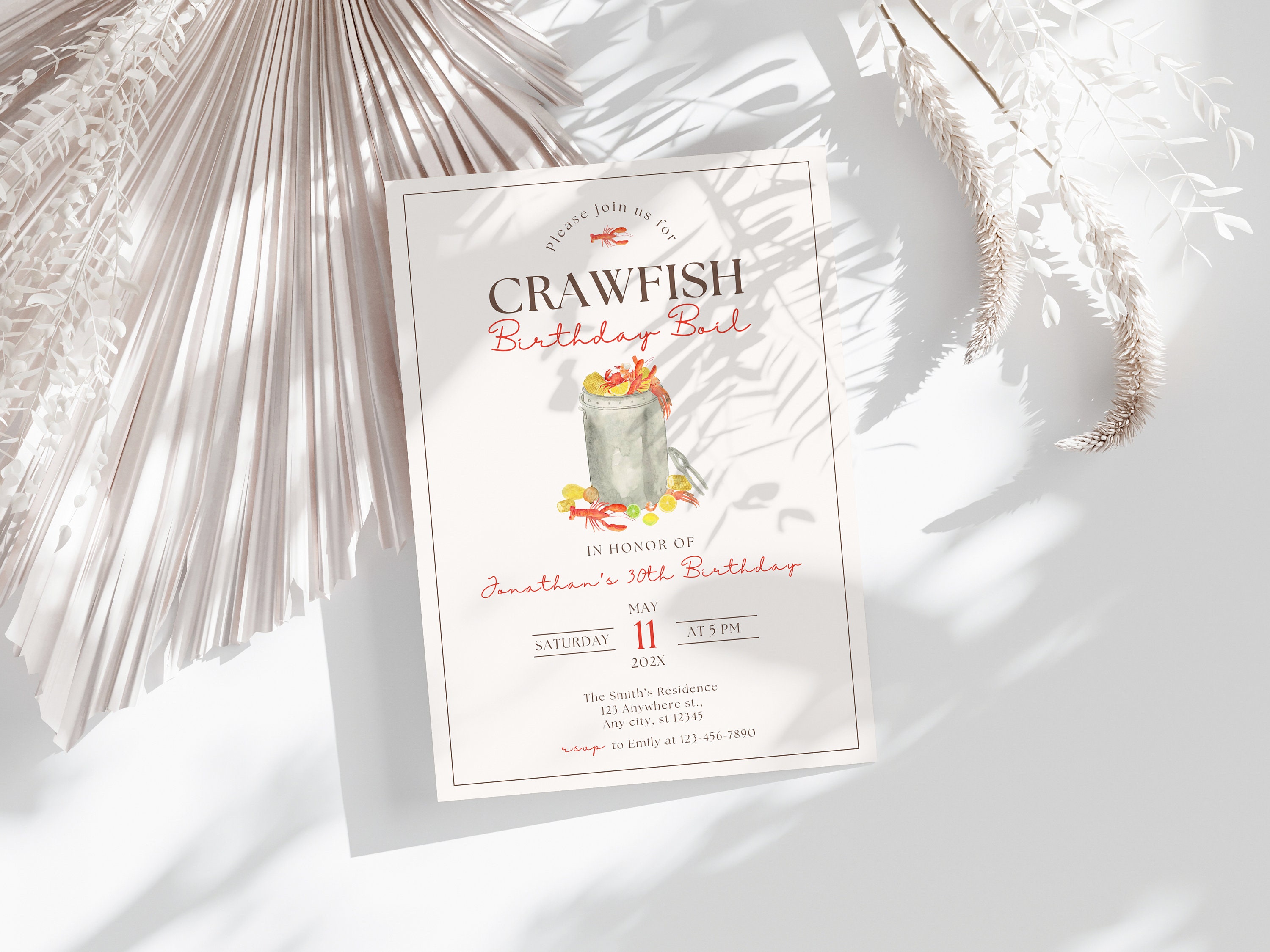 Crawfish Boil Birthday Invite, Crawfish Boil Invitation, Editable ...