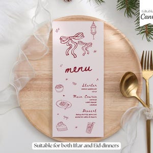 Editable Eid Dinner Party Menu Card, Bow Iftar Menu Card Template ...