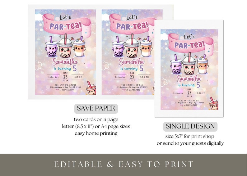 Boba Tea Birthday Invitation Template, Par-tea Invitation, Par Tea ...