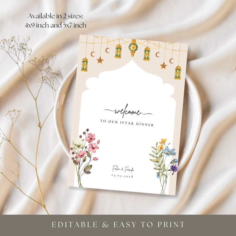 Editable Iftar Dinner Party Menu Card, Ramadan Eid Mubarak Table Decor ...