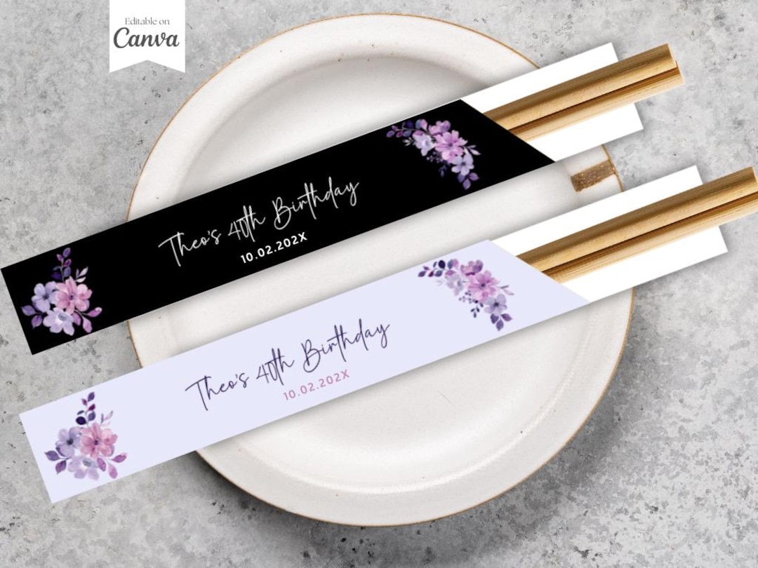 Chopstick Sleeves, Birthday Party Decor, Purple Black Chopstick Sleeves ...