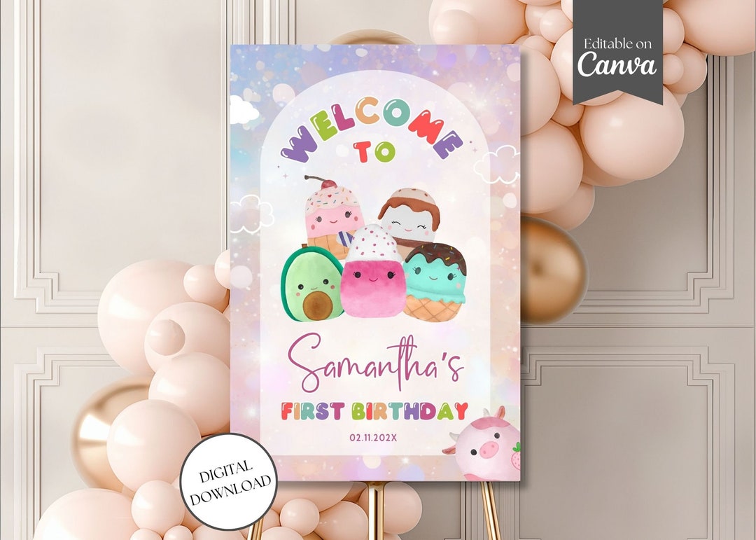 Squish Mallow Birthday Welcome Sign Printable, Girl Squishy Birthday ...