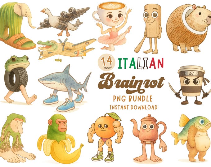 Italian Steal Brainrot Characters SVG AI EPS Vector Clipart Bundle ...