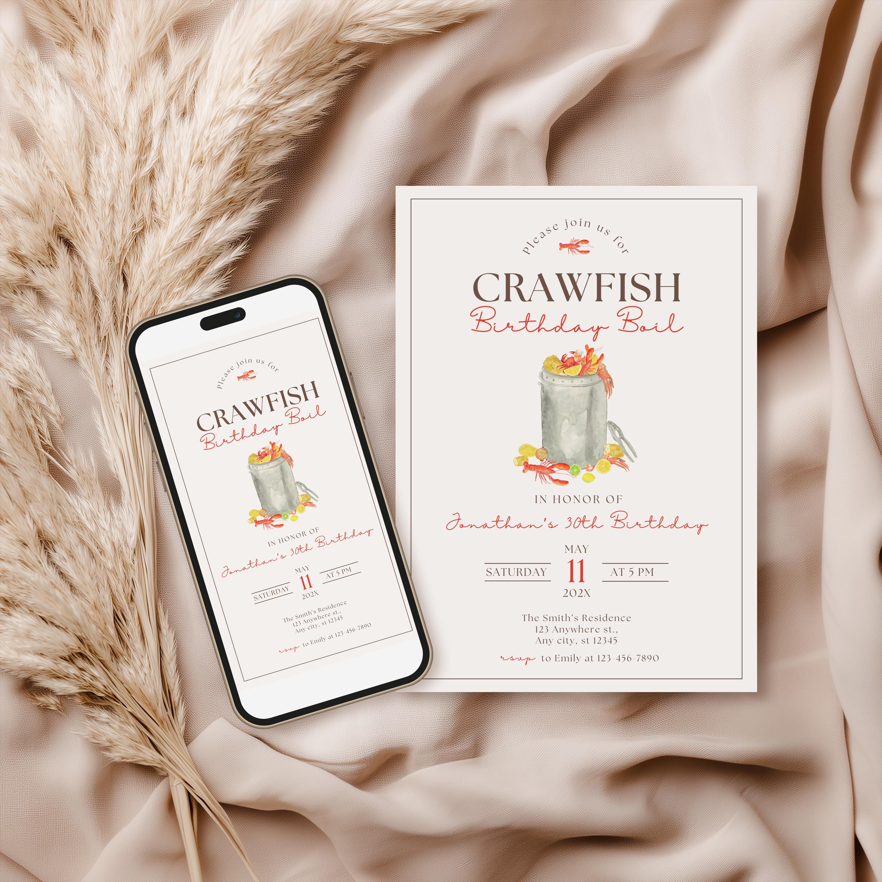 Crawfish Boil Birthday Invite, Crawfish Boil Invitation, Editable ...