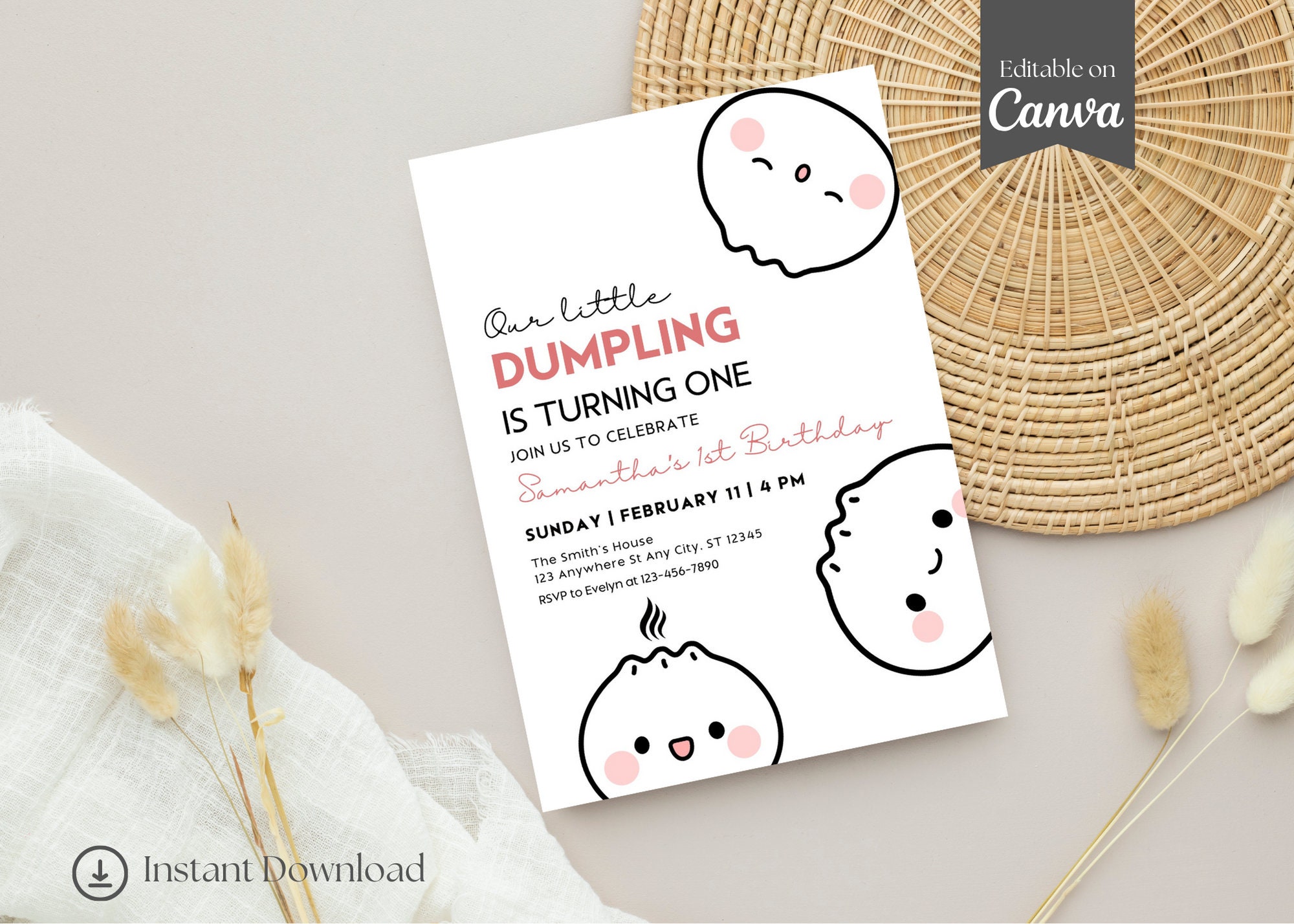 Dumpling Birthday Invitation, Bao Birthday Party Invite, Dim Sum Party ...