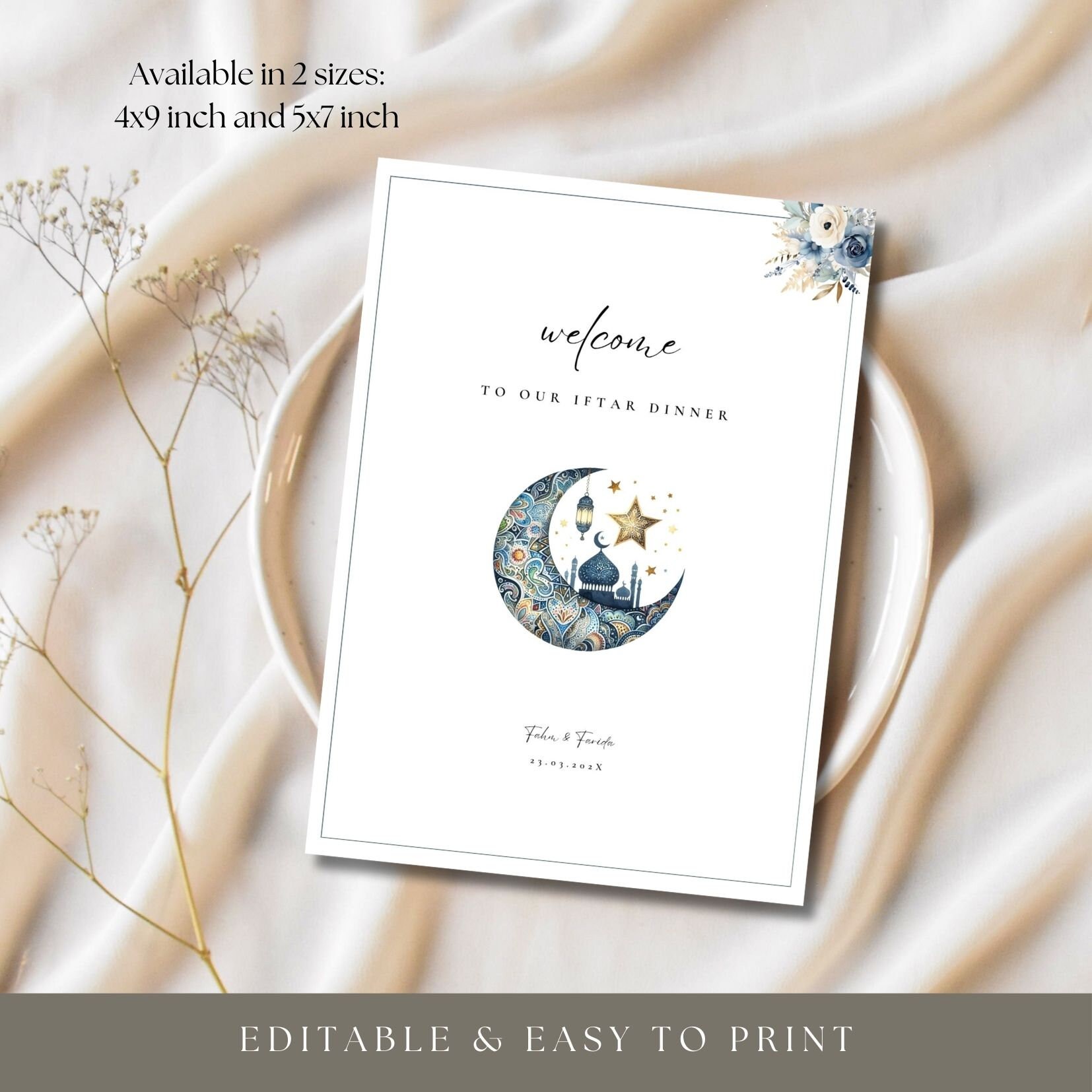 Editable Iftar Dinner Party Menu Card, Ramadan Eid Mubarak Table Decor ...