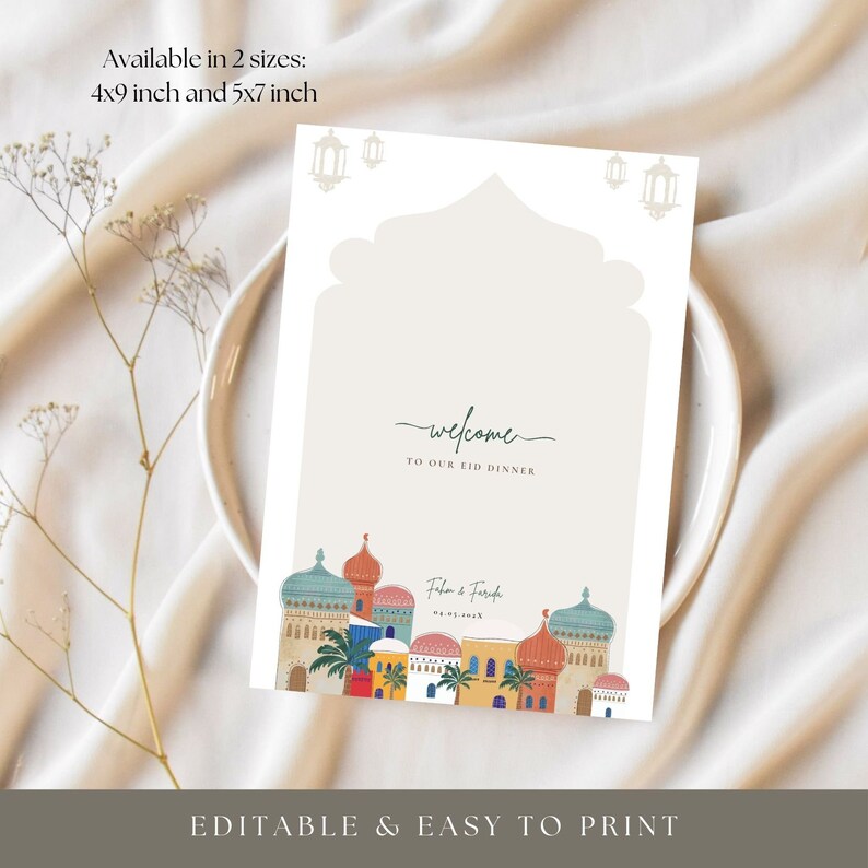Editable Eid Dinner Party Menu Card, Ramadan Eid Mubarak Table Decor ...