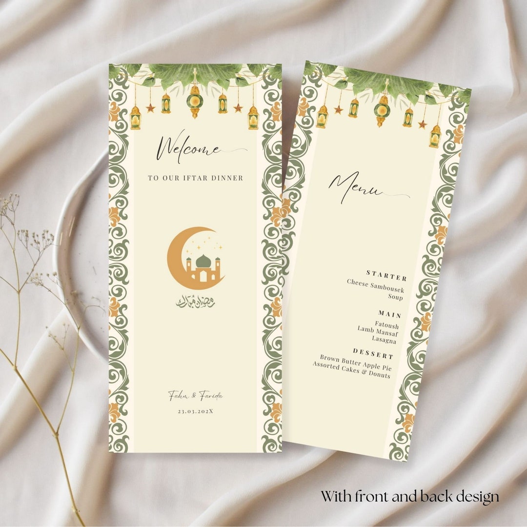 Editable Iftar Dinner Party Menu Card, Ramadan Eid Mubarak Table Decor ...