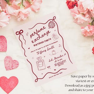Perfume Exchange Invitation, Perfume Birthday Invite, Bow Perfume ...