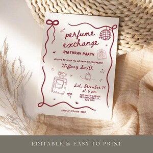 Perfume Exchange Invitation, Perfume Birthday Invite, Bow Perfume ...