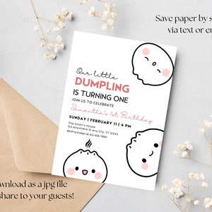 Dumpling Birthday Invitation, Bao Birthday Party Invite, Dim Sum Party ...