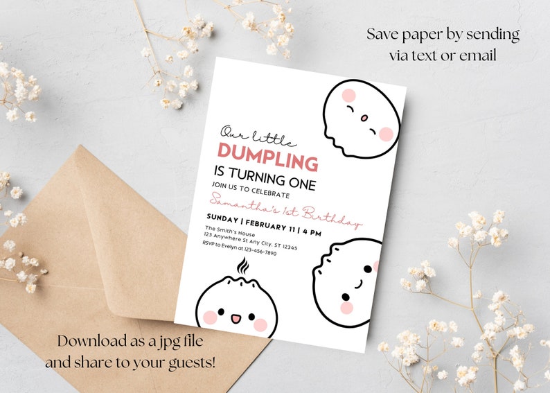 Dumpling Birthday Invitation, Bao Birthday Party Invite, Dim Sum Party ...