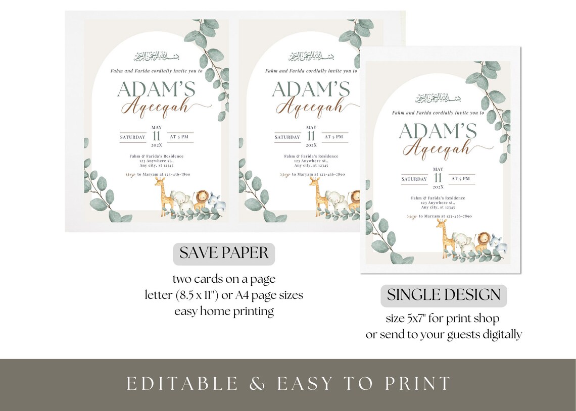 Aqeeqah Invitation, Muslim Baby Birth Announcement, Islamic Aqiqa ...