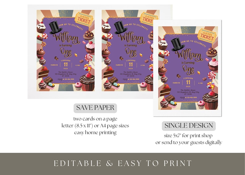 Chocolate Factory Inspired Birthday Invitation, Invite Card Canva ...