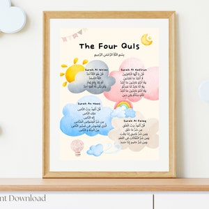 Four Quls Wall Art, Islamic Kids Room Nursery Printable, Colorful ...