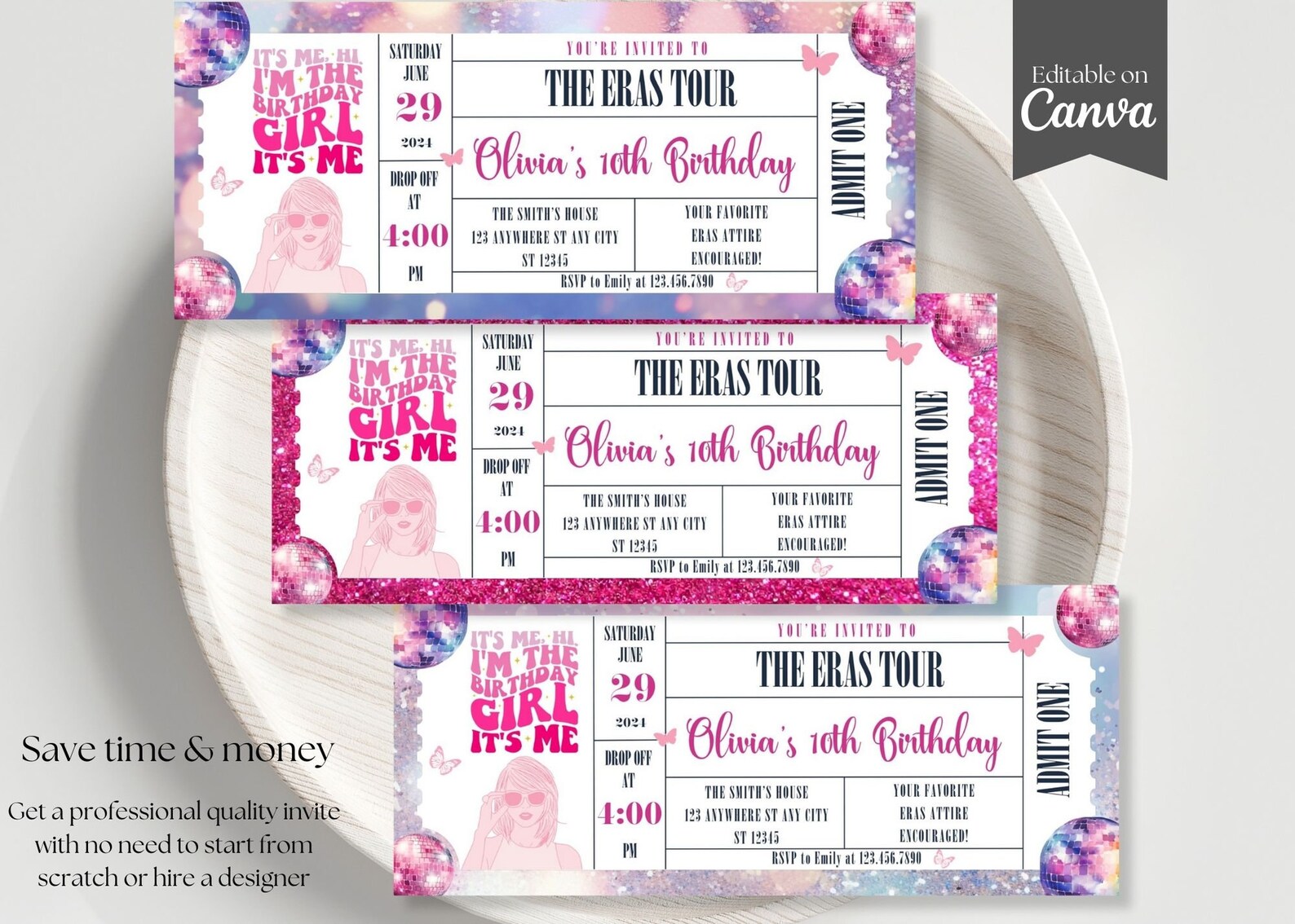 Eras Birthday Party Bundle, Eras Party Ticket Stub Invitation, Swiftie ...